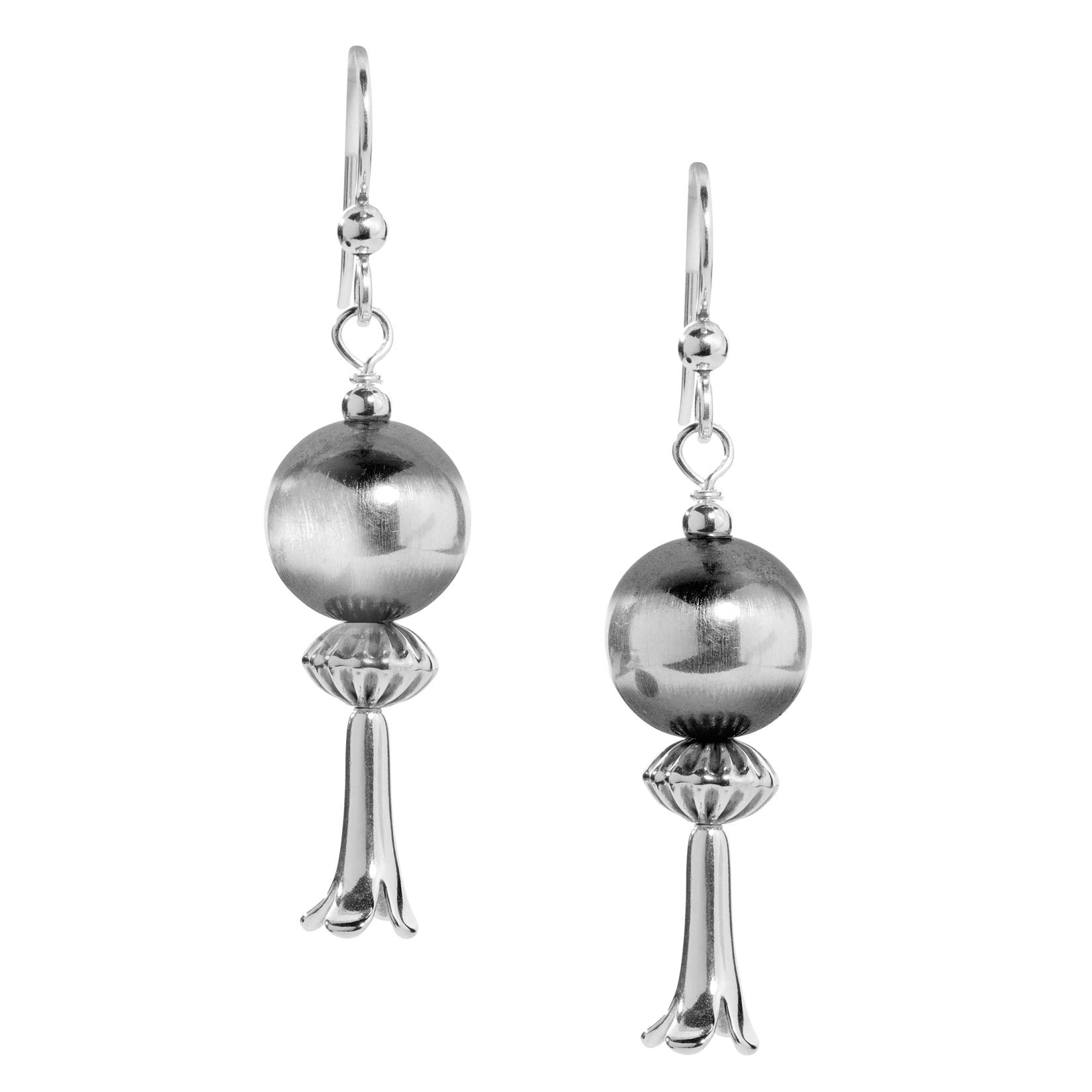American West Sterling Silver Women's Drop & Dangle Earrings Squash Blossom Design