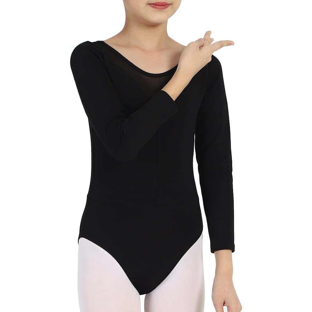 ASmileIndeep Ballet Leotard for Girls Long Sleeve Leotard for Dance, Gymnastics and Ballet (Black (Long Sleeve), Large)