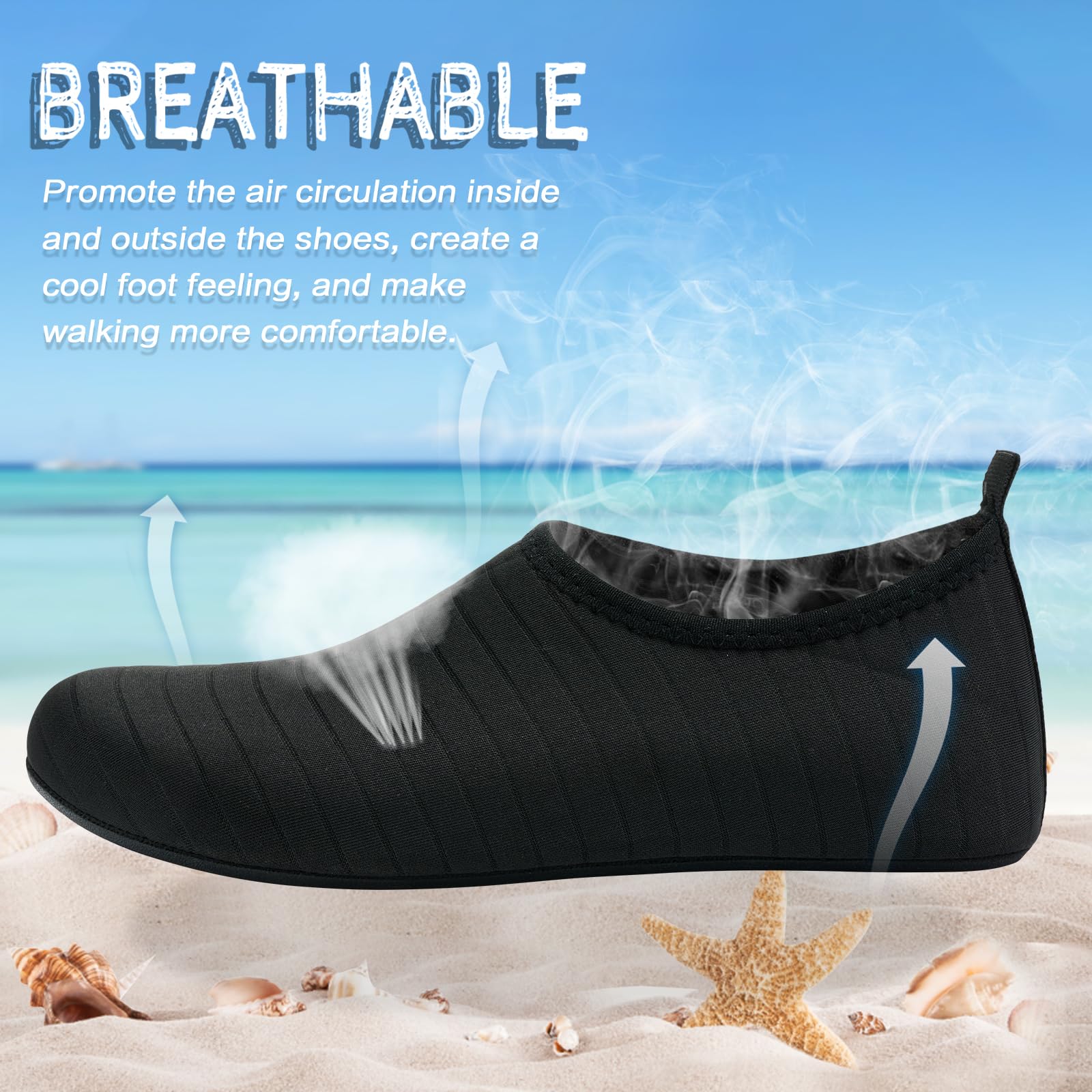 ANLUKE Water Shoes Barefoot Aqua Yoga Socks Quick-Dry Beach Swim Surf Shoes for Women Men Black/Solid 34/35