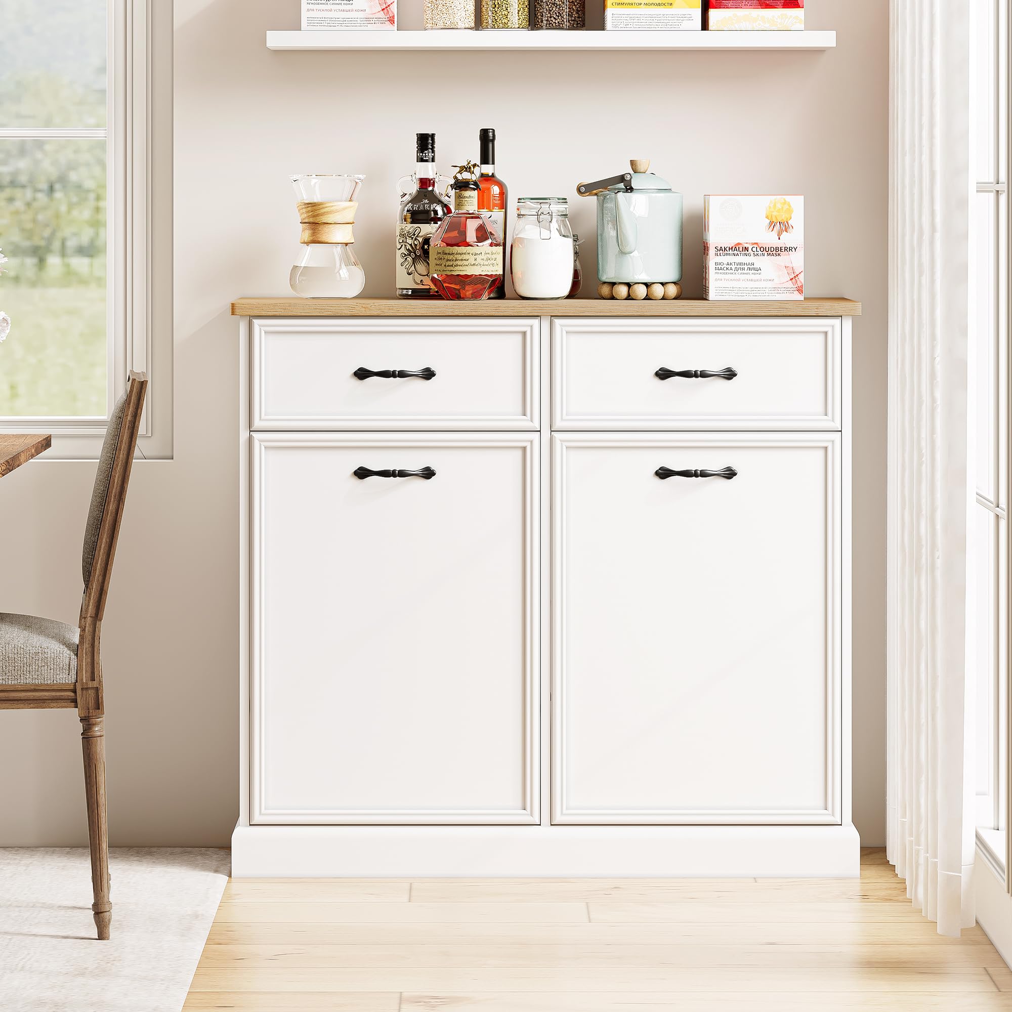IDEALHOUSE Double Tilt Out Trash Cabinet, Hidden Trash Can Cabinet 10 Gallon Storage Holder, Freestanding Garbage Can Cabinet for Kitchen Dining Living Room