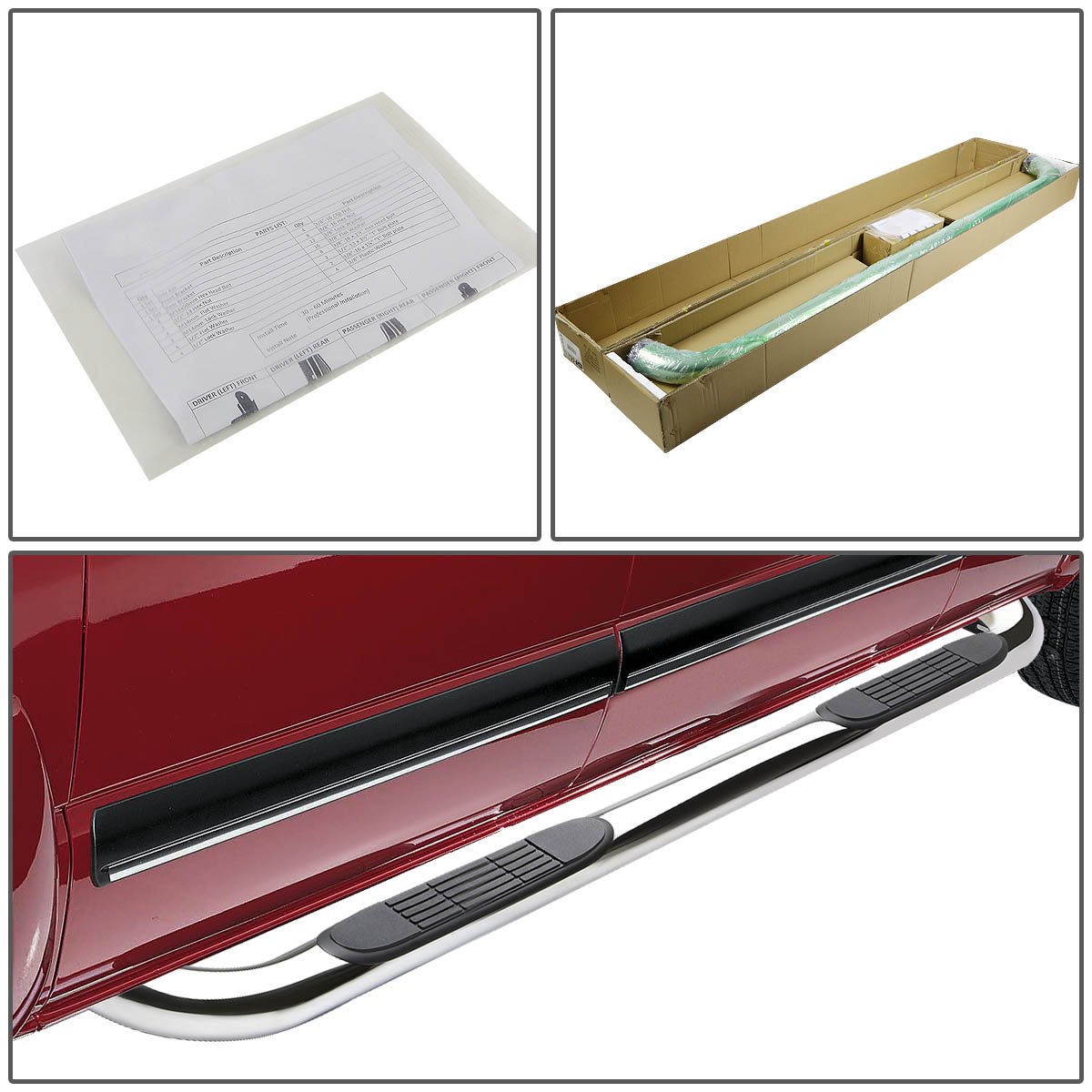 Auto Dynasty 3" Running Boards Compatible with 1999-2016 Ford F-250 350 450 550 Super Duty Crew Cab, Stainless Steel Nerf Bars, Polished Chrome Side Steps