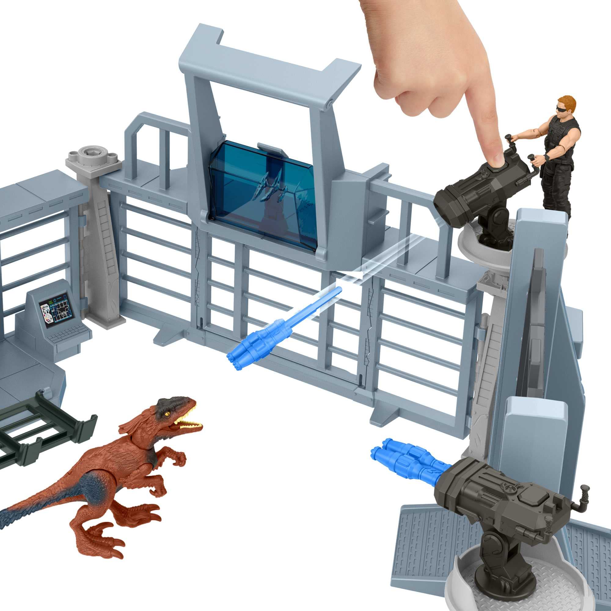 Mattel Jurassic World Dominion Outpost Chaos Playset with 1 Dinosaur & 1 Human Action Figure, 2 Blasters & More, 4ft Long, Breakaway Parts
