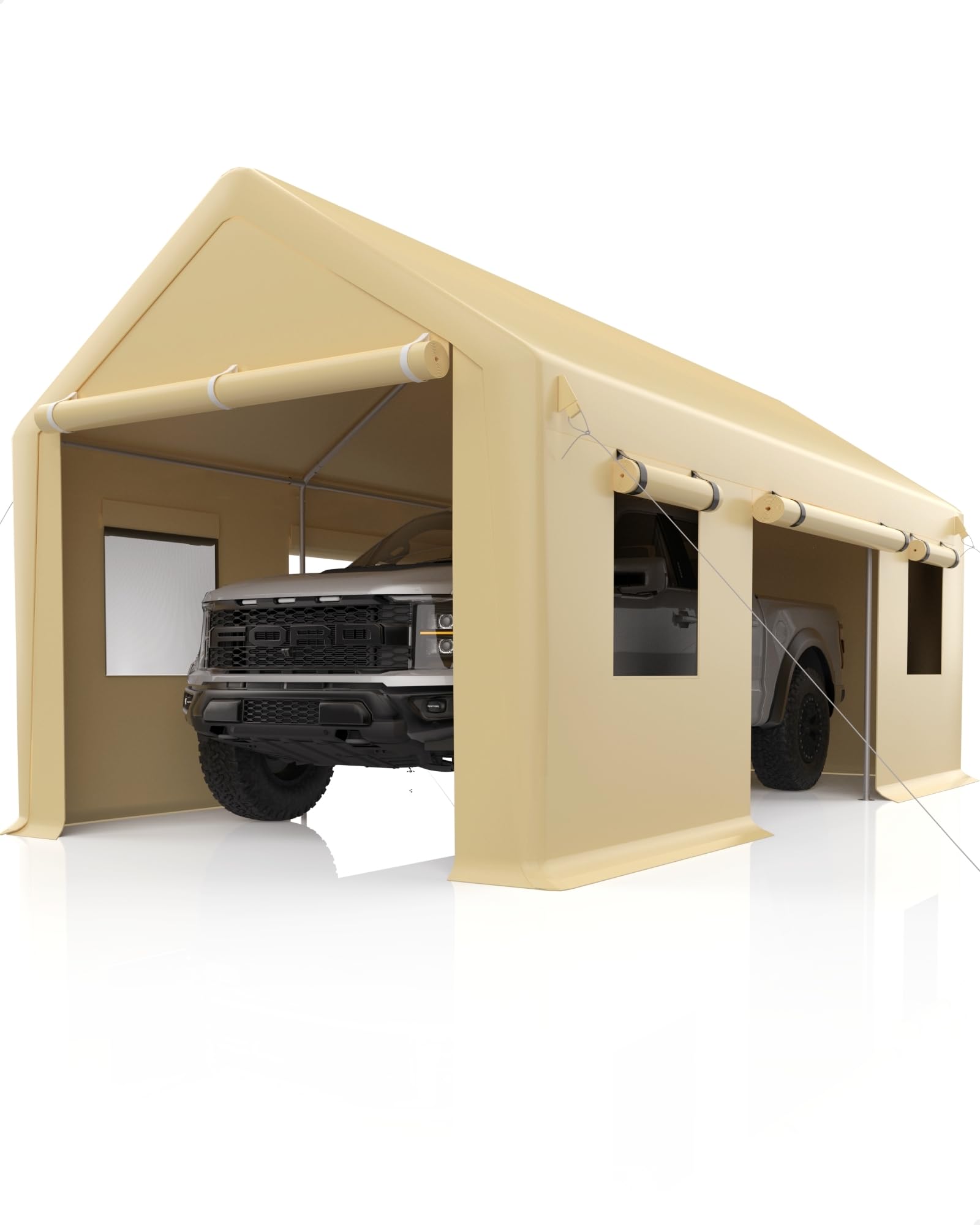 DEXSO Carport 13'x20' Portable Garage, Reinforced Steel Poles, Heavy Duty Carport Canopy, 4 Roll-up Doors & 4 Mesh Windows, for Pickup, Boat, and Equipment, Yellow