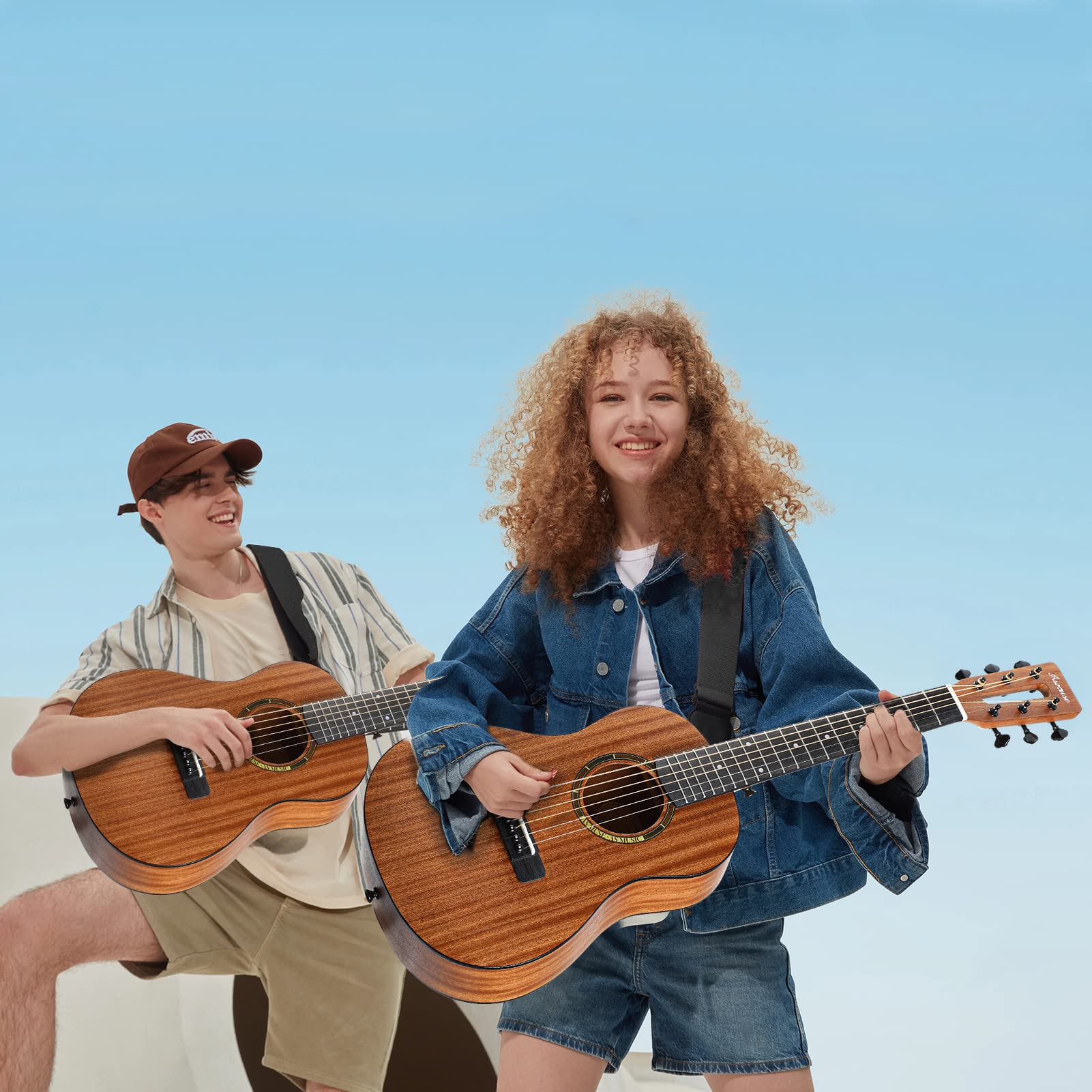 Asmuse 30" Acoustic Guitar, Soild Wood Beginner Guitar Kit with Gig Bag, Extra Strings, Strap, Picks (Natural)