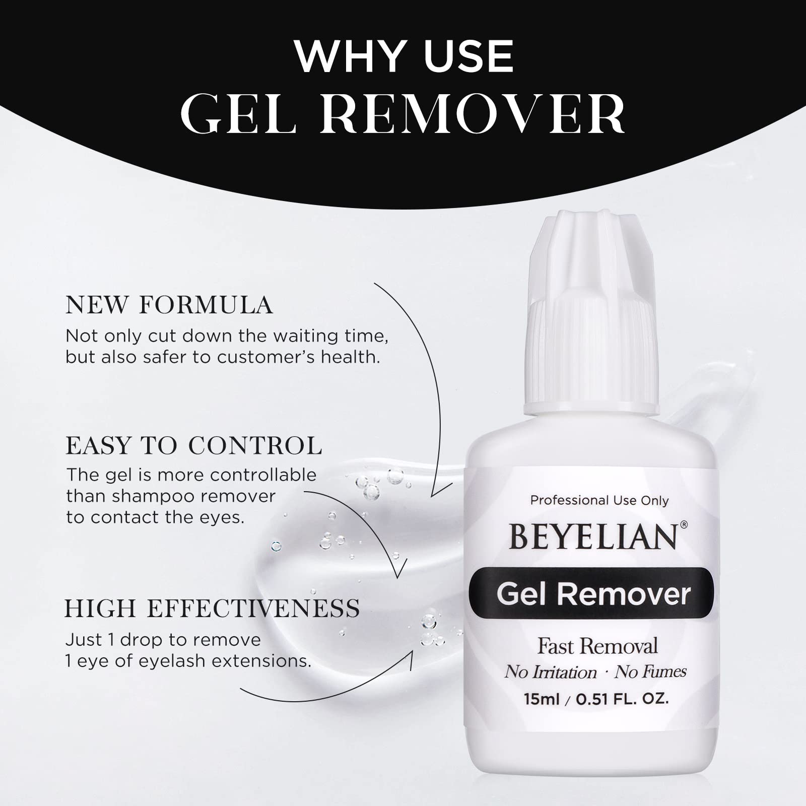 BEYELIAN Lash Extensions Remover, 0.51 Fl Oz/15ml Lash Remover for Lash Extensions Professional Gel Remover 60 Sec Dissolution Time for Individual Lash Extensions Adhesive (15ml)