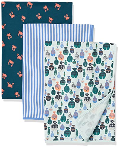Amazon Essentials Unisex Kids' Swaddle Blankets, Pack of 3, Sea Life, One Size