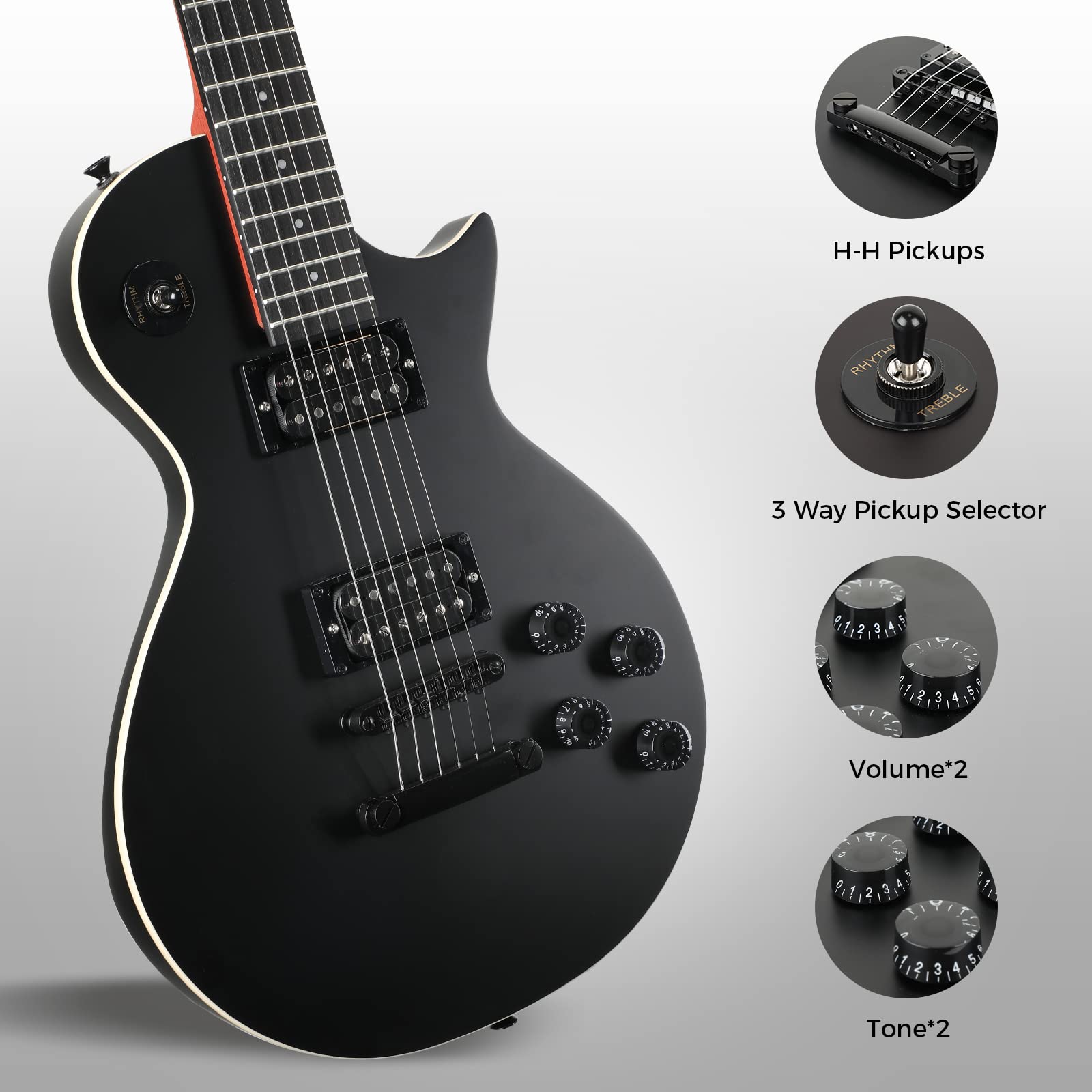 Asmuse 39 Inch LP Electric Guitar Kit, Solid Body Les Paul Style Electric Guitar With Volume/Tone Controls, 3-Way Pickup (Sunburst)