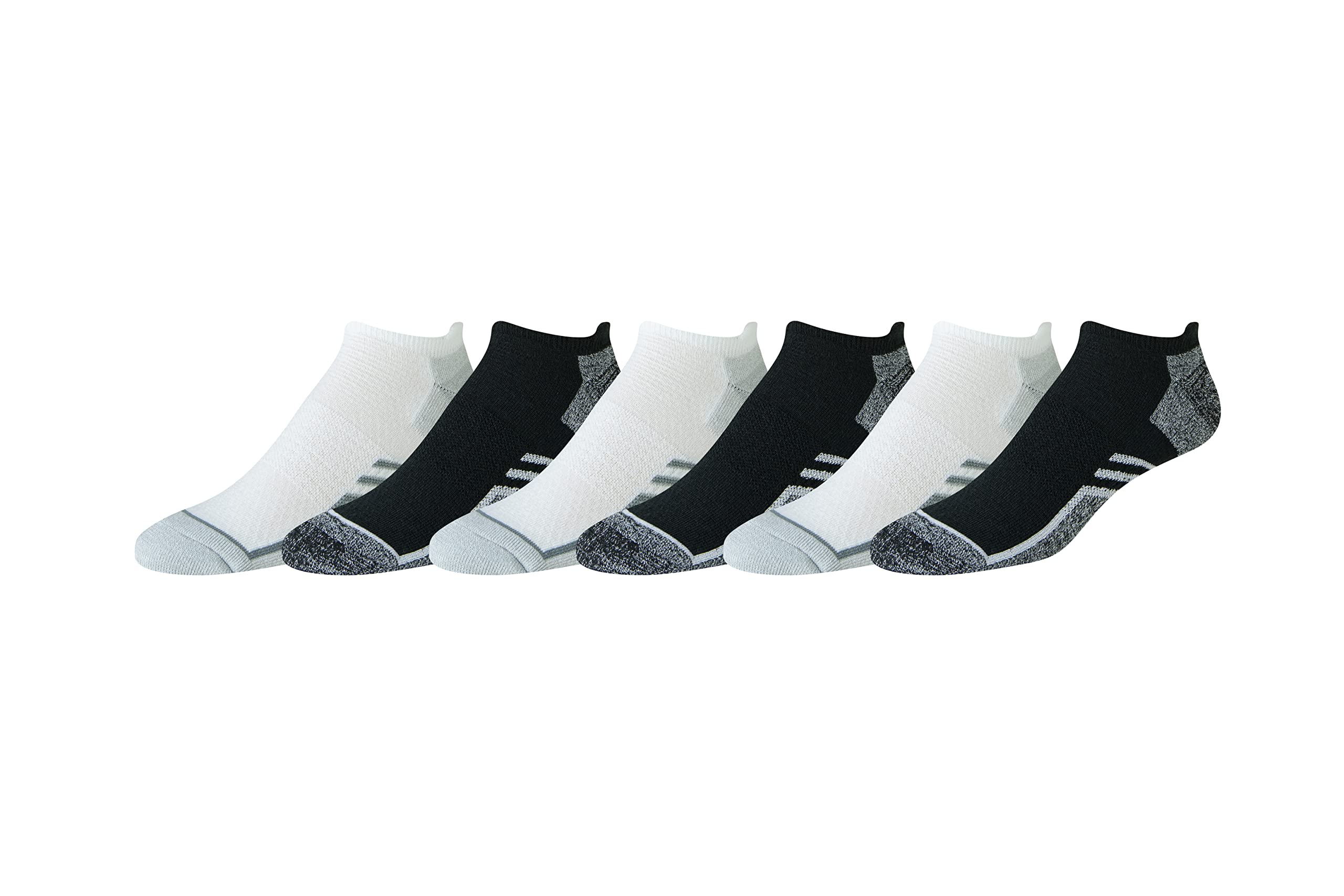 Amazon Essentials Men's Performance Zone Cushion Athletic Tab Socks, 6 Pairs, Black/White, 6-12