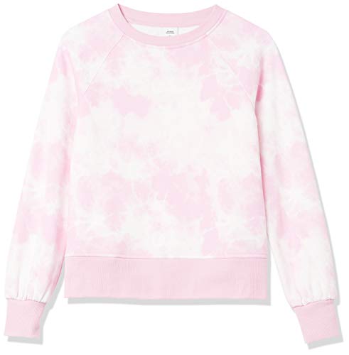Amazon Essentials Women's Classic-Fit Gathered Long-Sleeve Crewneck Sweatshirt, Light Pink Tie Dye, XX-Large