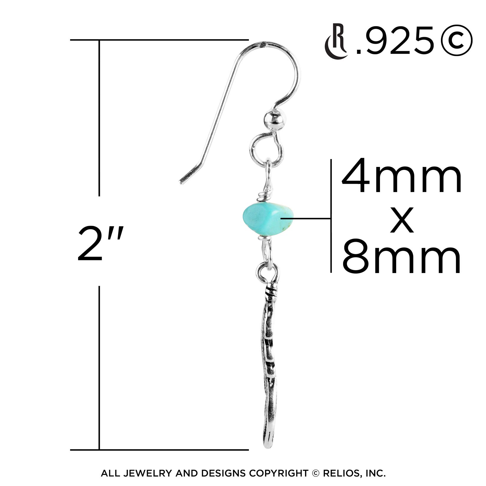 American West Sterling Silver Women's Dangle Earrings Green Turquoise Gemstone Feather Design