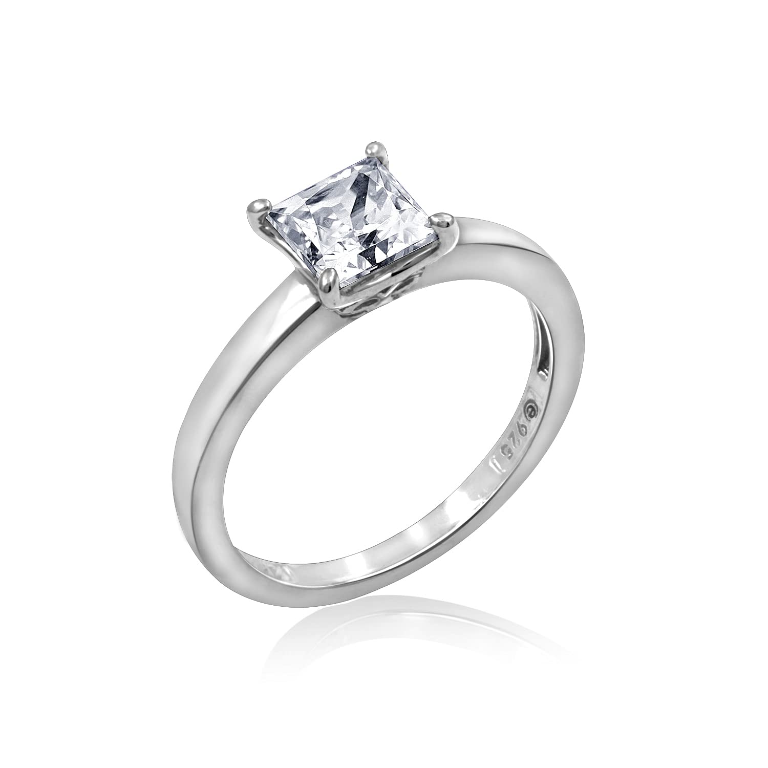 Amazon Essentials Yellow Gold Plated Sterling Silver Solitaire Engagement Ring set with Princess Cut Infinite Elements Cubic Zirconia (1 cttw), Size 7, (previously Amazon Collection)