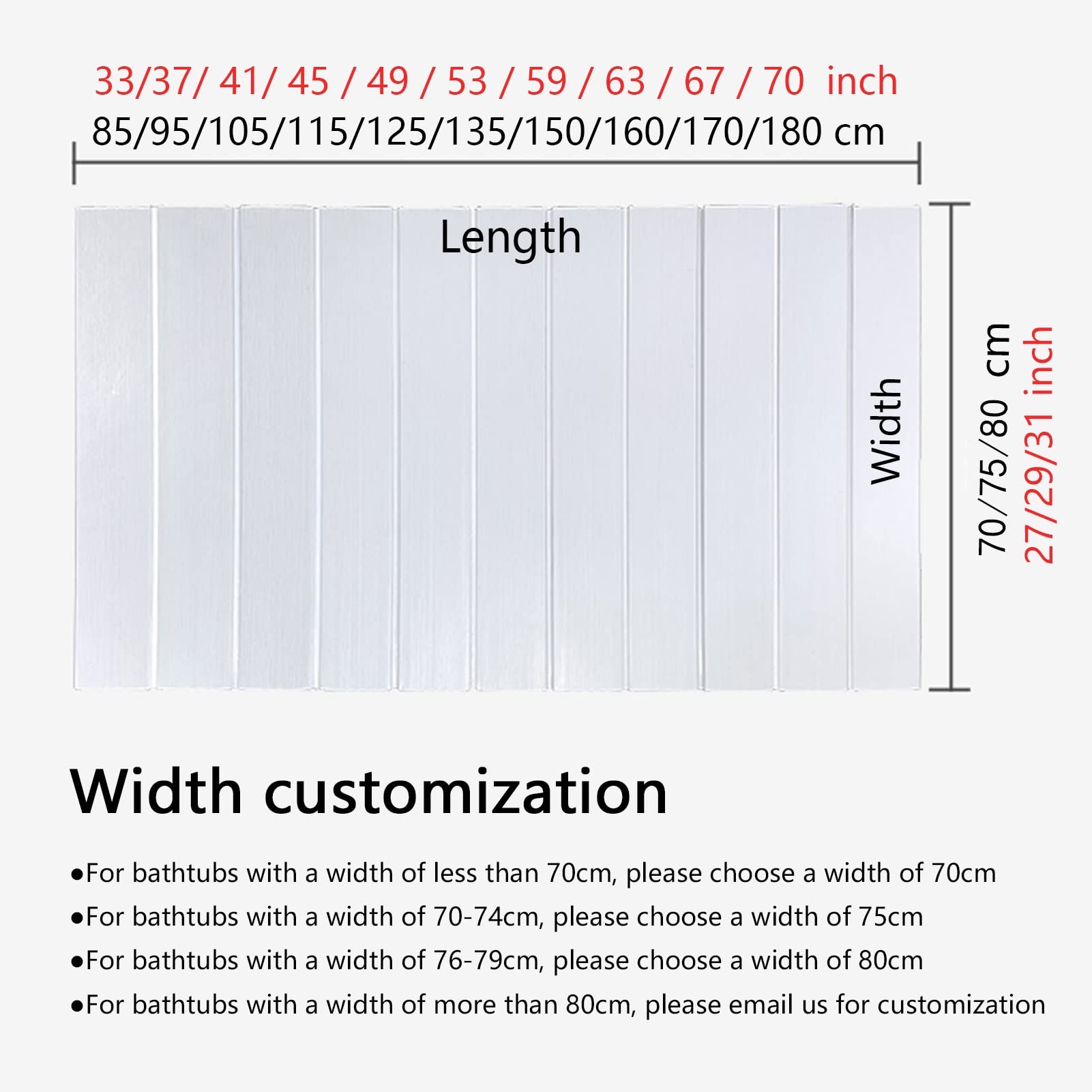 Bathtub Cover Bath Tub Caddy Tray, Folding PVC Plastic Dust-Proof Board Shutter Bath Lid, Durable Insulation Cover for Spa, Bathroom & Shower, 0.6cm Thickness ( Color : White , Size : 80x170x0.6cm )
