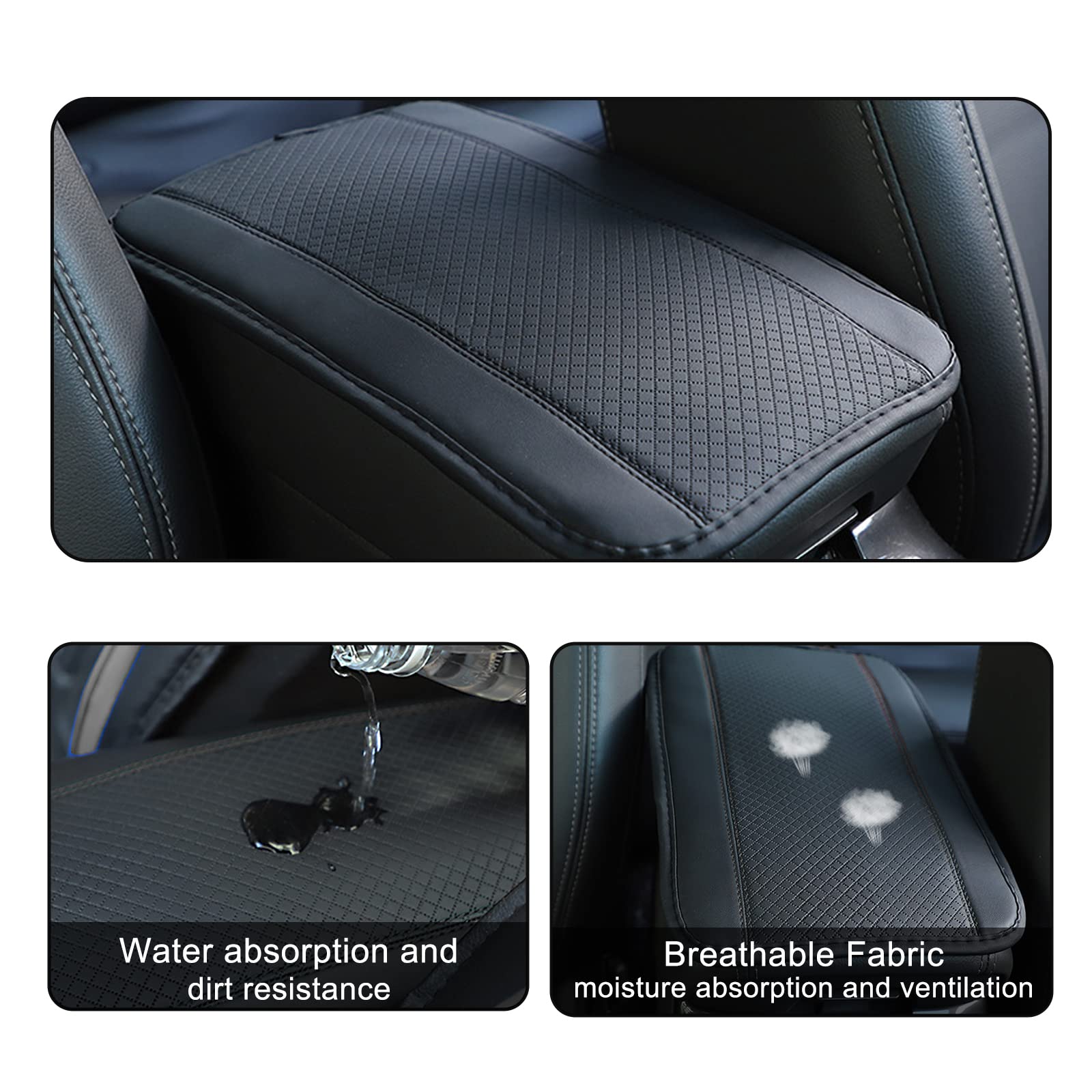 Ajxn 1 PC Center Console Armrest Pad, Four Seasons Universal Armrest Box Mat, Fiber Leather Embossing Waterproof Armrest Cover, Suitable for Most Vehicles, SUVs, Trucks Auto Interiors (Beige)