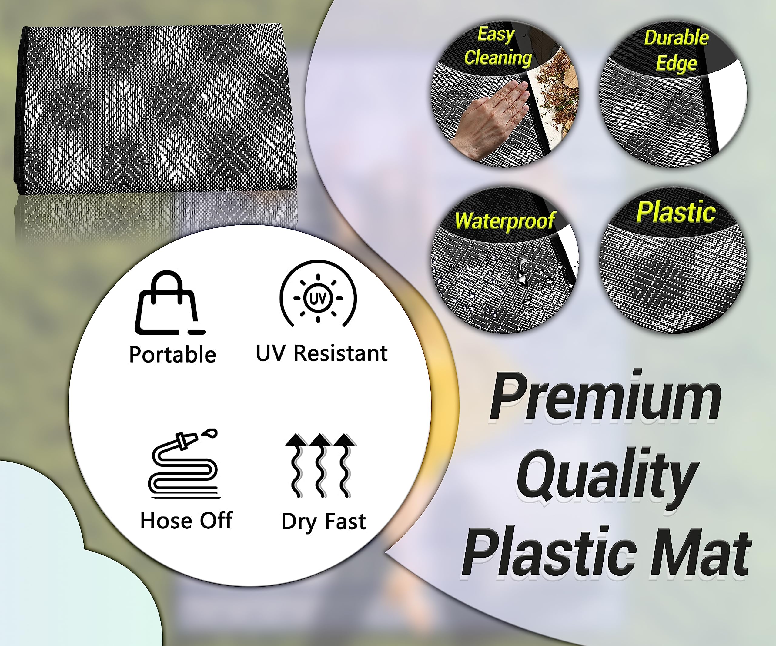 ARSUK Outdoor Plastic Rug for Patio Clearance 59"x39", Beach Picnic Blanket, Reversible Floor Mat for Garden, Camping Carpet, RV Porch, Deck, Backyard, Balcony, Lightweight Foldable