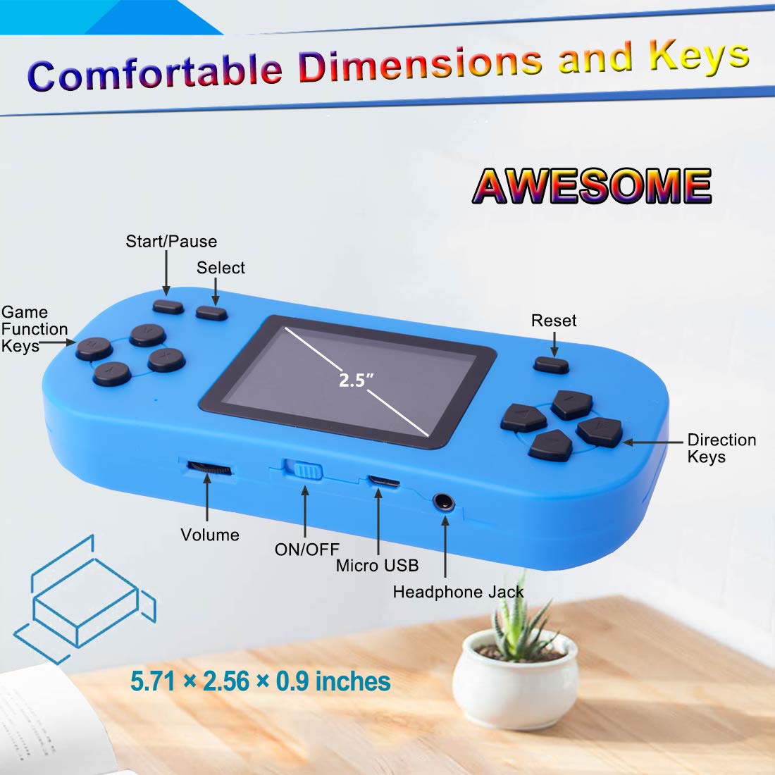 Douddy Kids Retro Handheld Game Console Built in 218 Old School Video Games 2.5'' Display USB Rechargeable 3.5 MM Headphone Jack Arcade Entertain System Children Birthday (Blue)