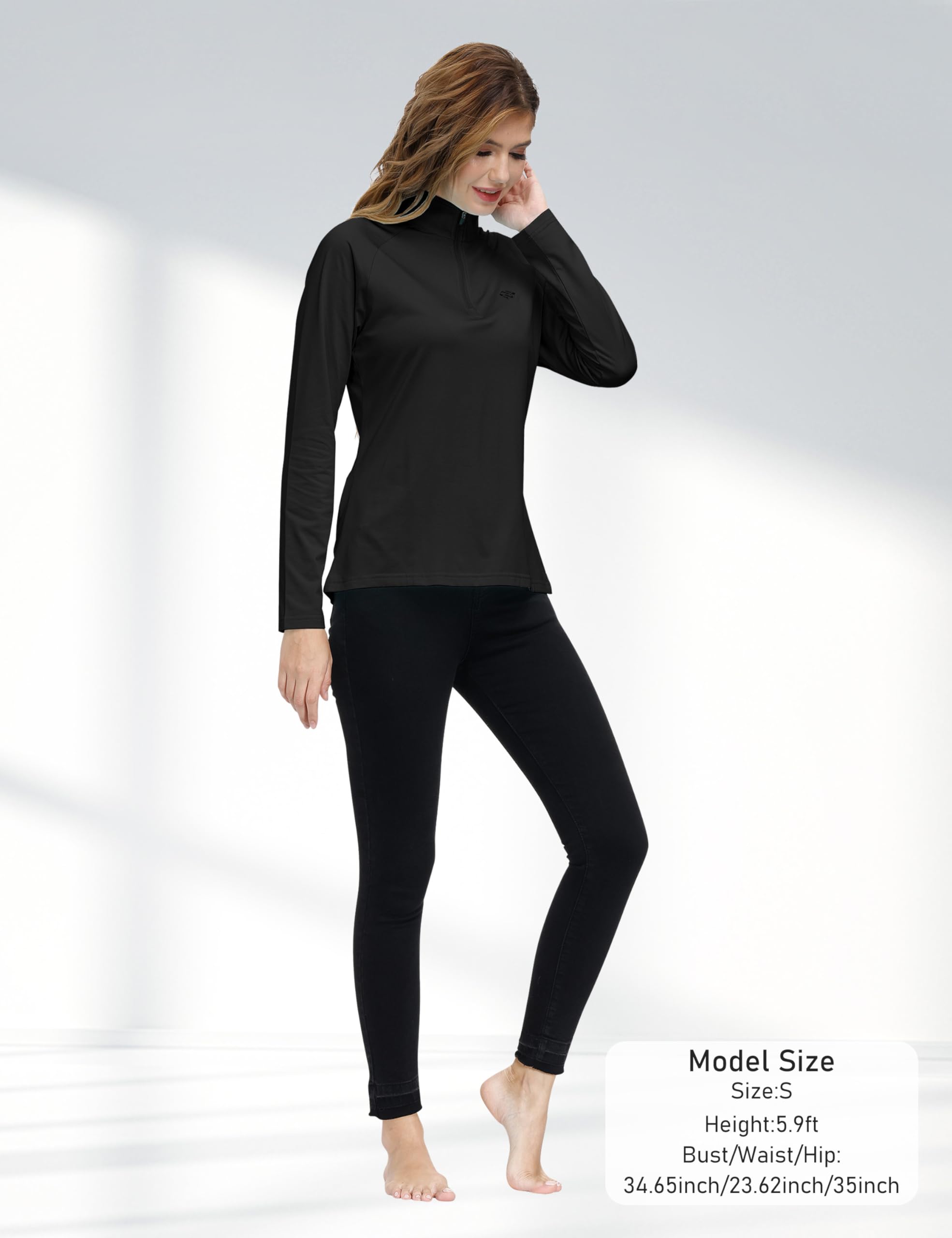 AjezMax Long Sleeve Zipper Shirts for Women Athletic Outdoor Running Tops Black L
