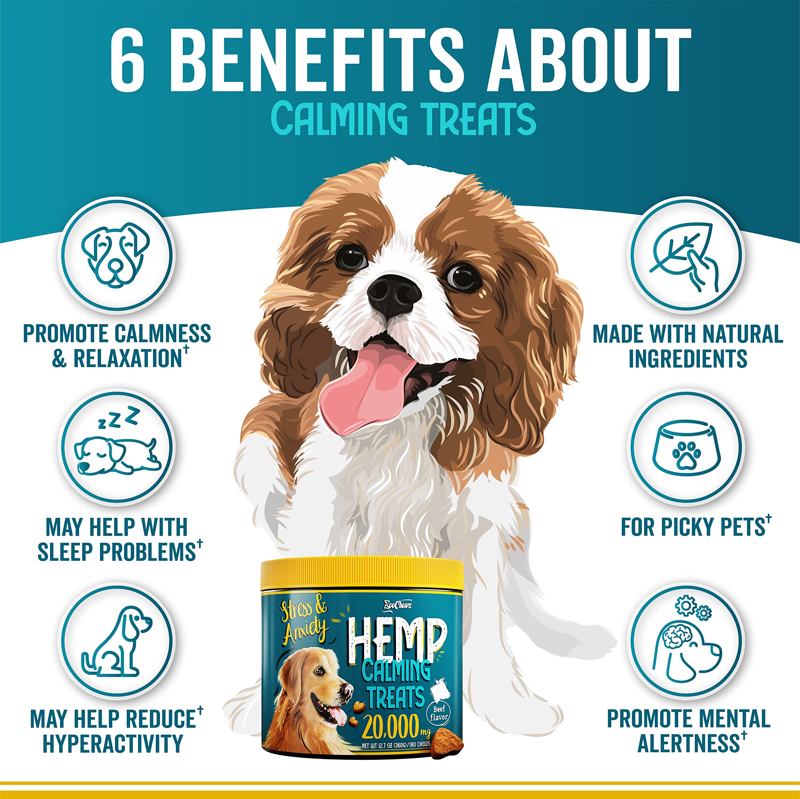 Dog Calming Treats - Calming Chews for Dogs with Beef Flavour - Helps with Dog Anxiety, Separation, Barking, Stress Relief, Thunderstorms - Calming Ingredients for Behavior Support (Beef - 180 Chews)