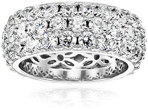 Amazon Essentials Platinum-Plated Sterling Silver 3 Row Pave Ring set with Round Infinite Elements Cubic Zirconia (3.45 cttw), Size 9, (previously Amazon Collection)