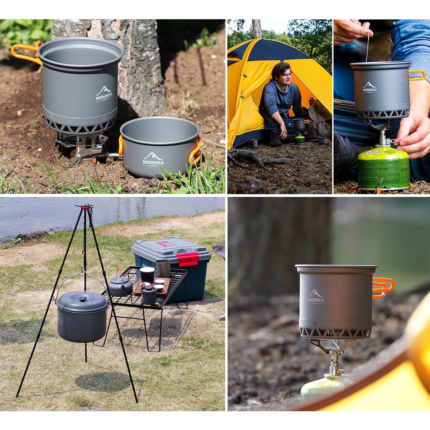 ANKONG Camping Cookware Set Heat Exchange Design Outdoor Pot Pan Set for Hiking Backpacking Travel with Storage Bag