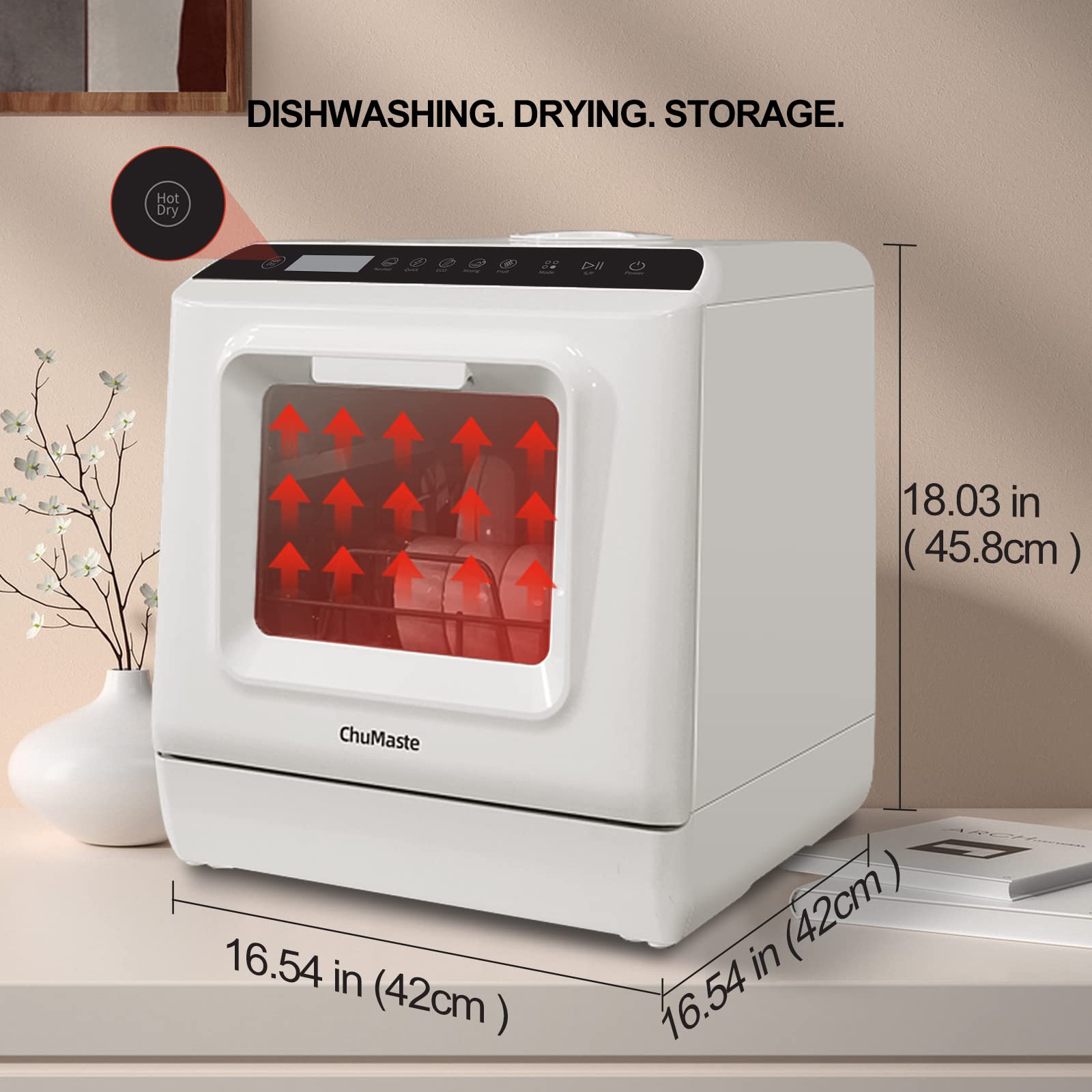 Dishwasher countertop,countertop dishwasher with water tank, leak-proof ,portable dishwasher with drying .360°spray with upper and lower double spray arms.With 5 washing modes.