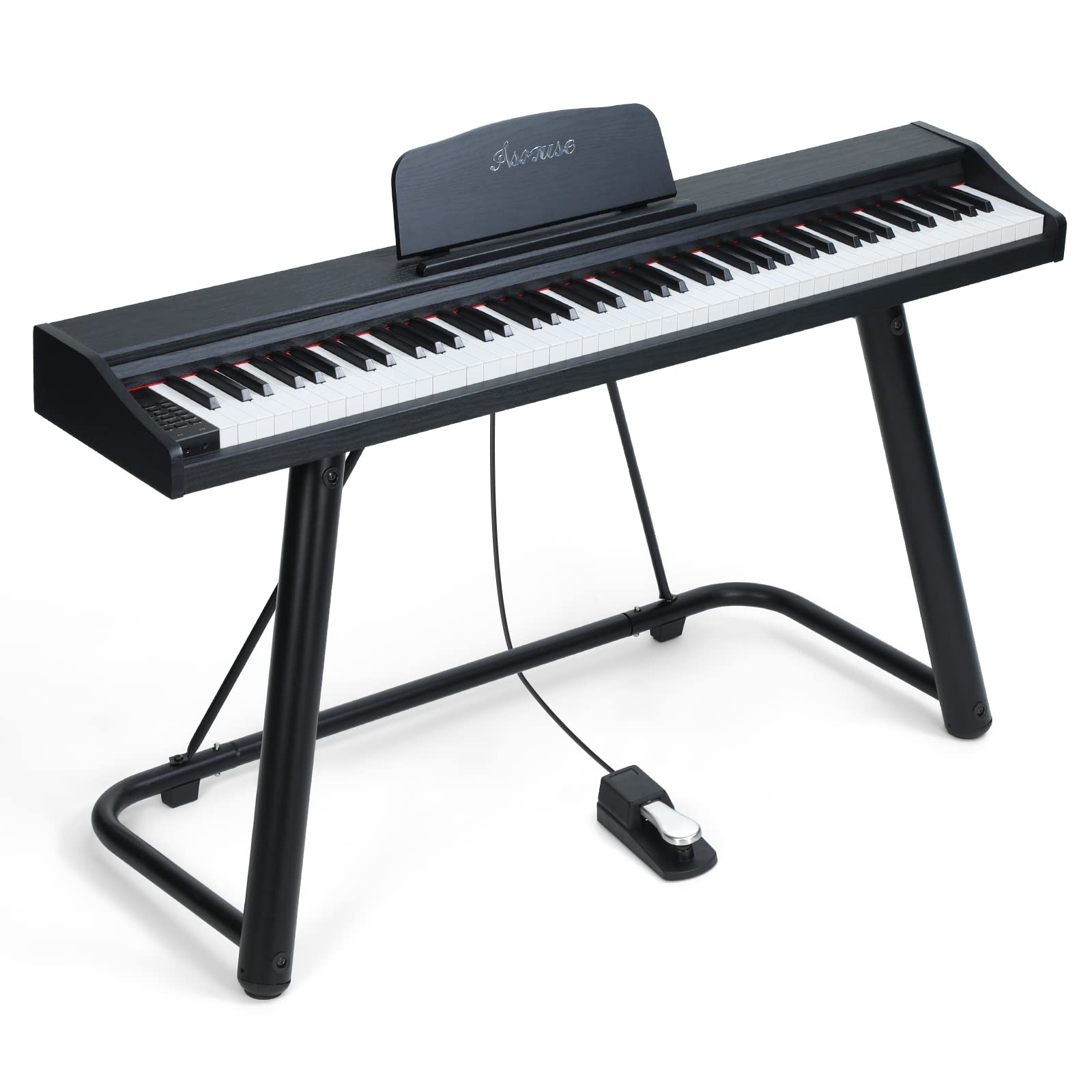 Asmuse 88-Key Full Size Digital Piano, Electronic Keyboard Set With Semi Weighted Keys, Stand, Sustain Pedal, Built-In Speakers, Power Supply (Black)