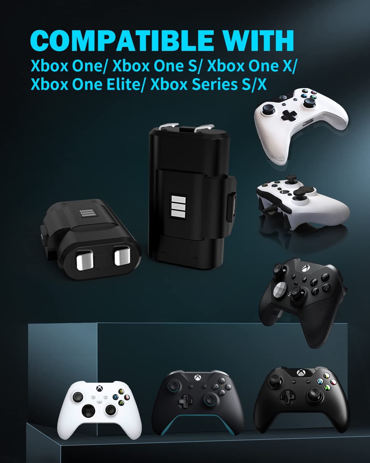 AOJAKI Controller Battery Pack for Xbox One, Rechargeable Battery Pack for Xbox Series X|S/Xbox One/Xbox One S/Xbox One X/Xbox One Elite Controller with 2x1100mAh Rechargeable Battery