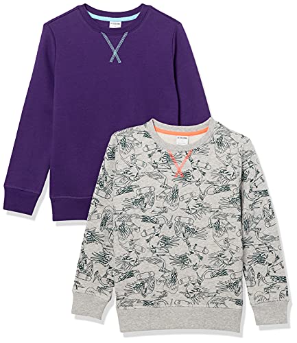 Amazon Essentials Boys' Fleece Crew Sweatshirts (Previously Spotted Zebra), Pack of 2, Purple, Birds, XX-Large