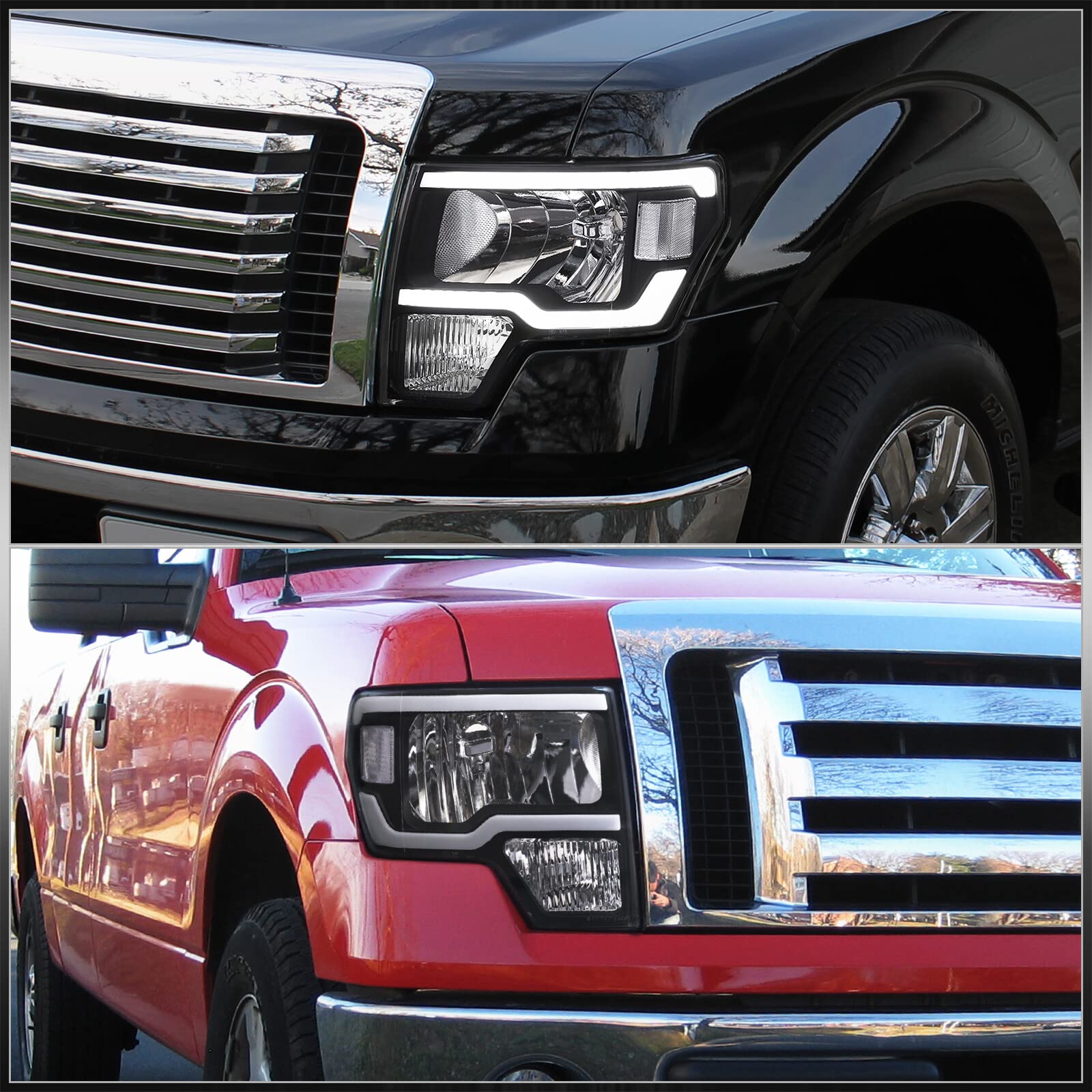 AJP Distributors LED DRL Tube Bar Driving Head Lights Lamps Halogen Bumper Signal Housing Assembly Pair Left+Right Compatible/Replacement For F-150 F150 2009 2010 2011 2012 2013 2014 09 10 11 12 13 14