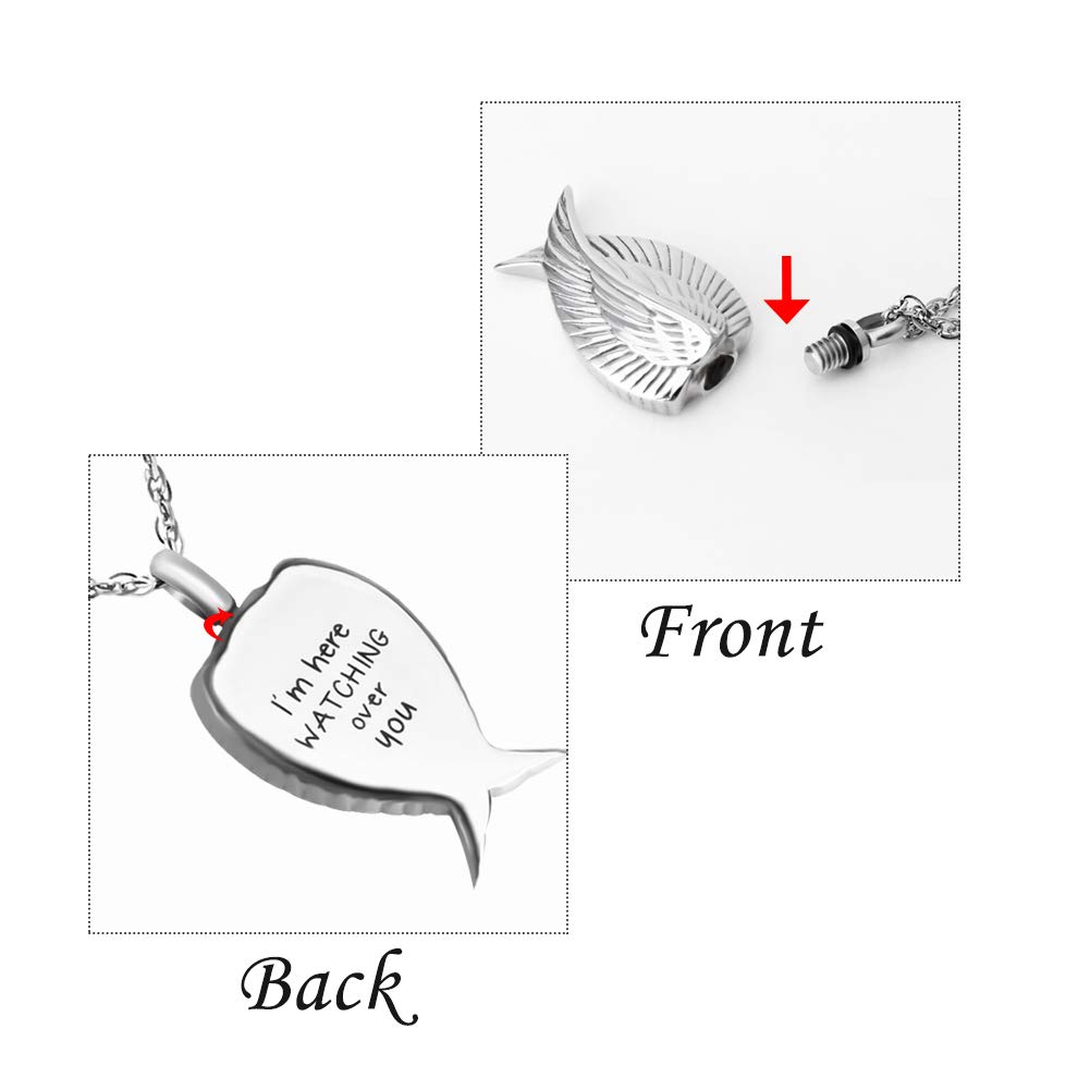 Angel Wing Cremation Necklace for Ashes Stainless Steel Urn Pendant Ashes Holder Memorial Jewelry-I’m Here WATCHING Over You