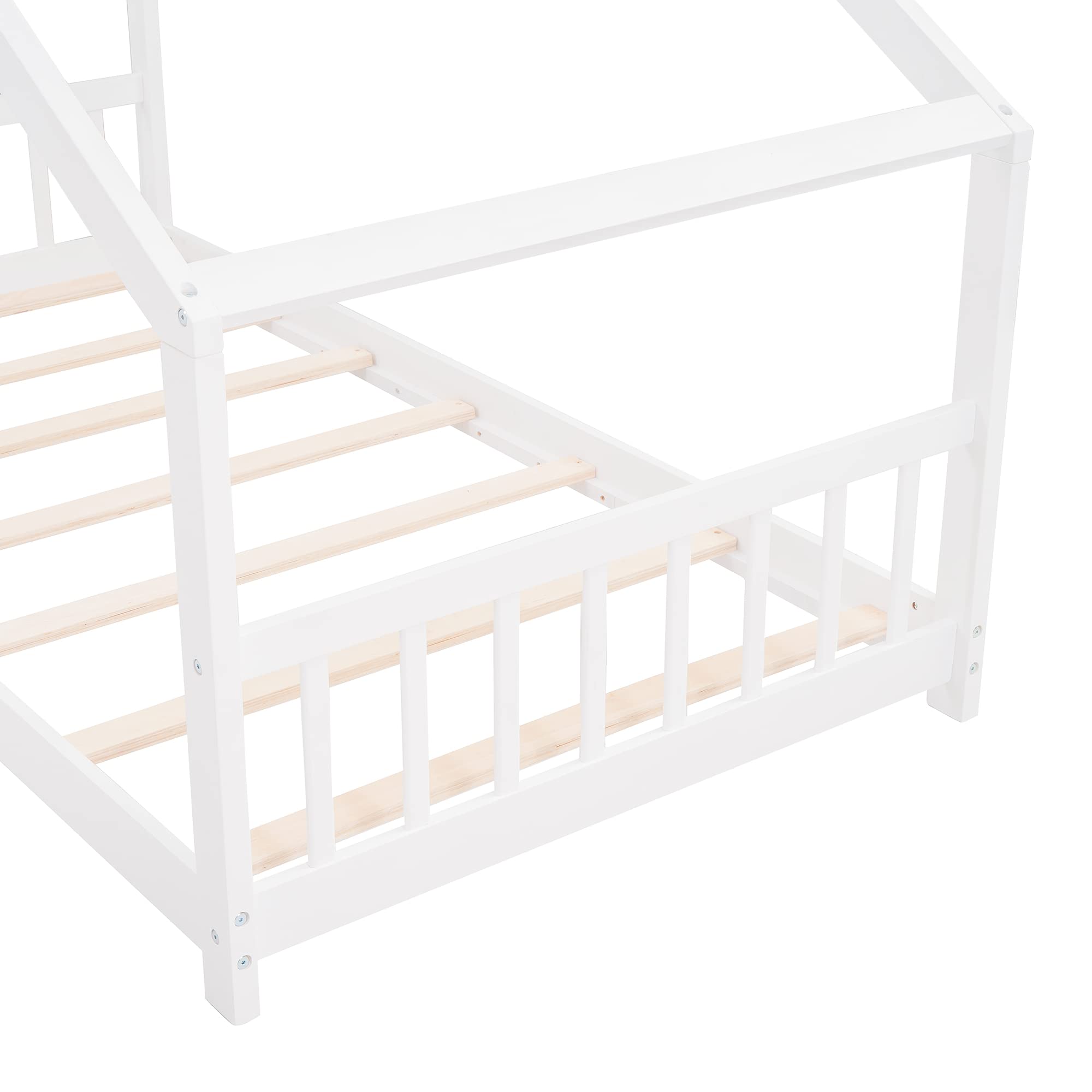 Merax Twin Wood Low House Bed with Headboard and Footboard Floor Bed Frame for Boys,Girls, Easy Assembly (Twin, White)