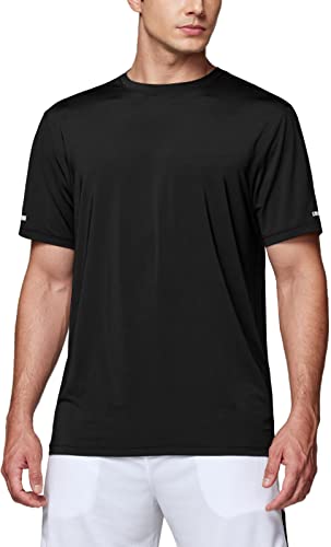 ATHLIO Men's Workout Running Shirts, Sun Protection Quick Dry Athletic Shirts, Short Sleeve Gym T-Shirts, 3pack Reflective Black/Black/Black, Small