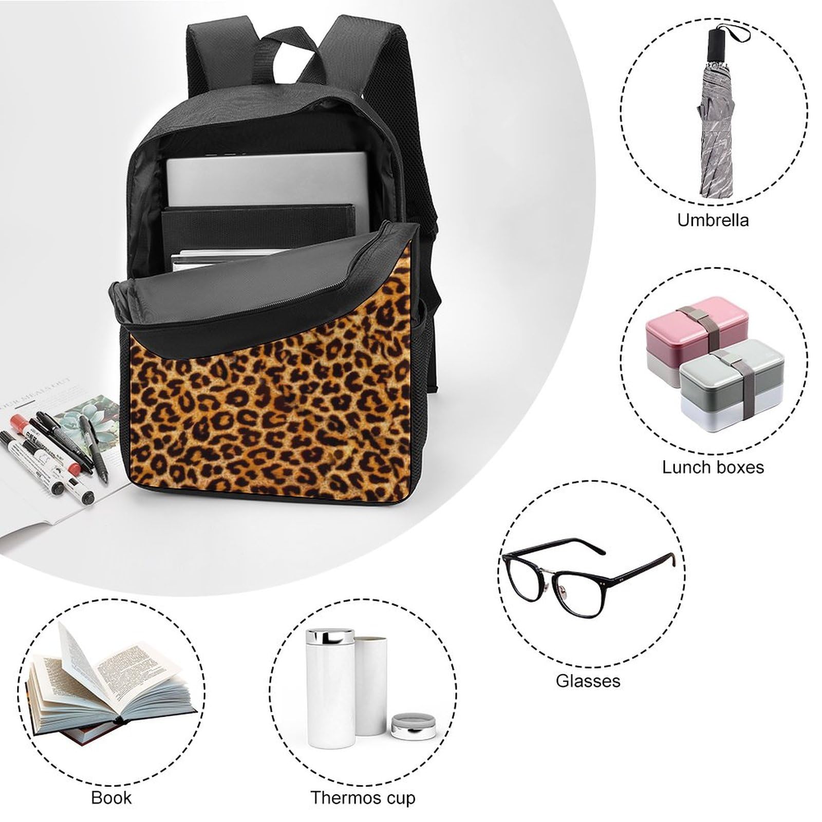 Animal Leopard Print Travel Backpack Casual 17 Inch Large Daypack Shoulder Bag with Adjustable Shoulder Straps
