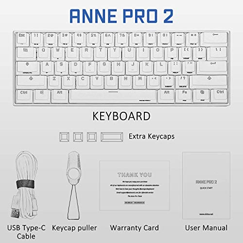 ANNE PRO 2, 60% Wired/Wireless Mechanical Keyboard (Gateron Brown Switch/Black Case) - Full Keys Programmable - True RGB Backlit - Tap Arrow Keys - Double Shot PBT Keycaps - NKRO - 1900mAh Battery