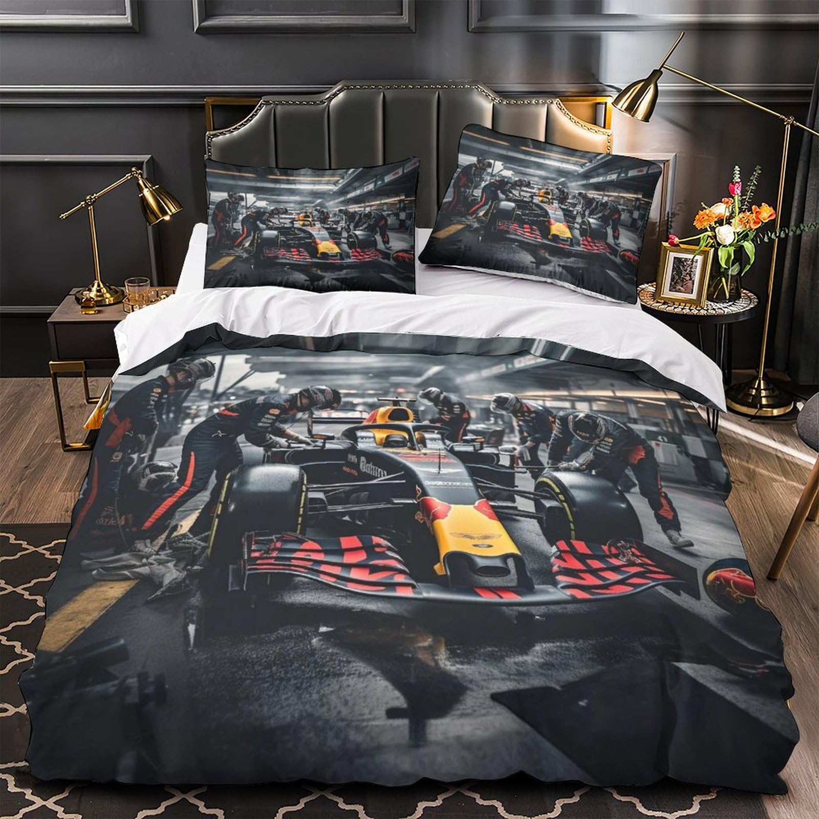 BUKISA Formula-Racing Racing Warmth Bedding Set Hidden Zipper Duvet Cover Set with Pillowcases Contests Quilt Cover Set Soft Microfiber Comforter Cover Various Sizes for Kids Adults Full(203x228cm)