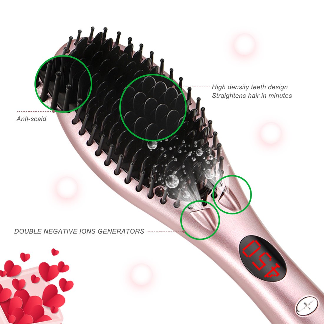 Azakio Hair Straightening Brush,Negative ions Straightener Comb with LED Display and MCH Faster Heating Technology, 450℉/230℃ Adjustable Temp & Digital Display, Auto-Off Design,Anti Static and Silky