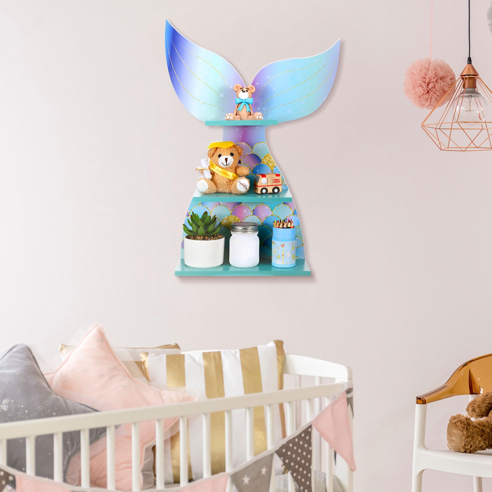 Bencailor Wall Decor Shelf Bedroom Hanging Shelf Wall Mounted Shelf Wooden Floating Shelves Bathroom Decor for Girls Bedroom Nursery Gift (Delicate Mermaid)