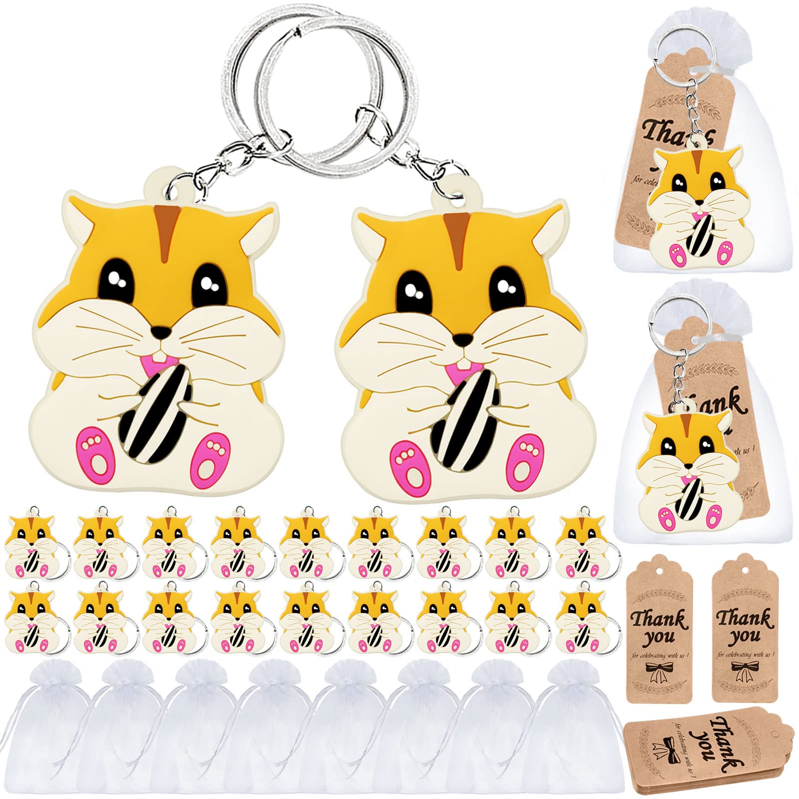 Elecrainbow 60 Pack Hamster Party Favors Include 20 Hamster Keychains, 20 Thank You Tags, 20 Gift Bags for Pet Party, Baby Shower, ONE First Birthday, Gender Reveal, Guest Goodie Bag Fillers