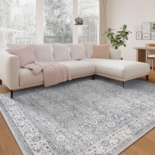 Area Rugs for Living Room - 5x7, Boho Non-Slip Low Pile Carpet Machine Washable Rugs for Bedroom, Farmhouse, Office, Dining Room (Grey)