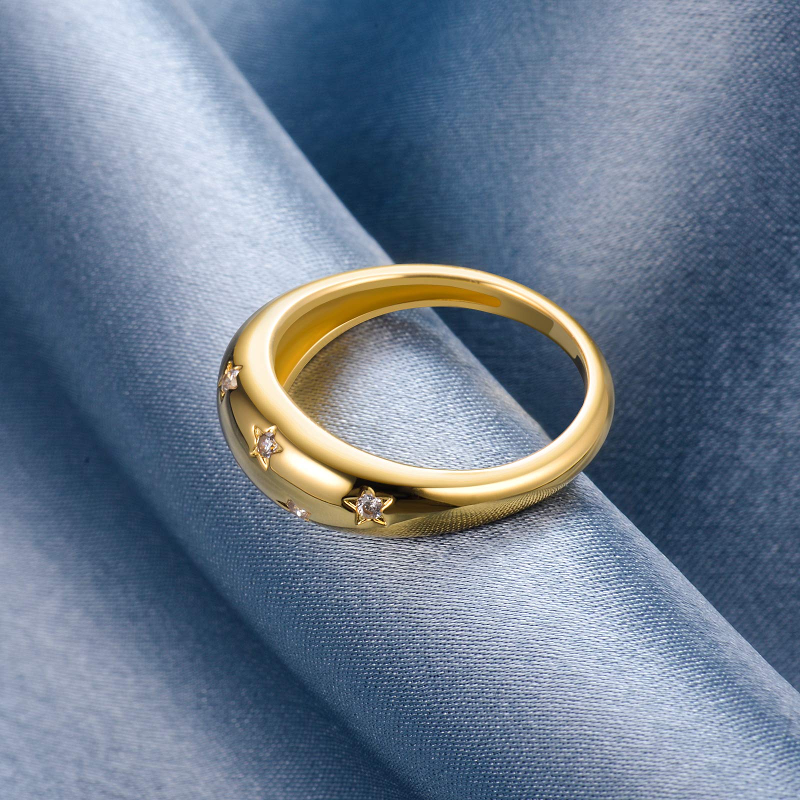 AllenCOCO Chunky Gold Plated Rings for Women, Trendy Cubic Zirconia 14k Gold Filled Stackable Rings
