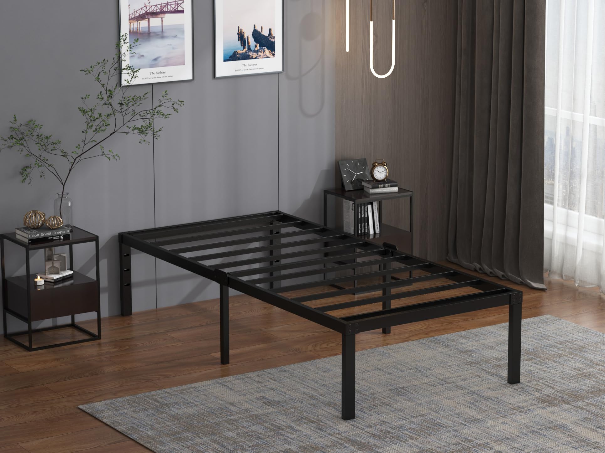AROMUSTIME 16 Inch Standard Metal Platform Bed Frame / 3,000 lbs Heavy Duty Steel Slat Easy Assembly Mattress Foundation/Noise Free/Box Spring Replacement, King