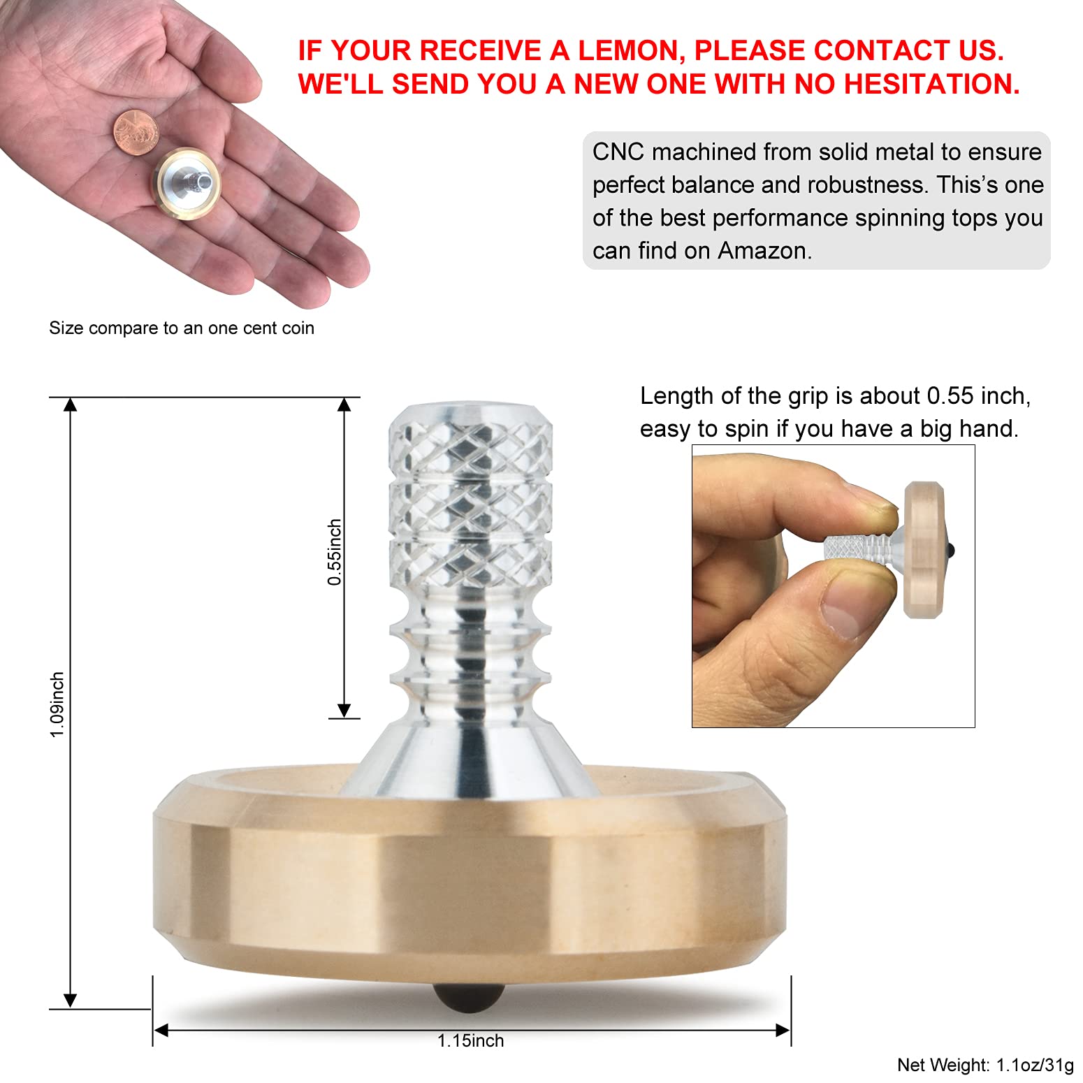 DjuiinoStar High Performance Spinning Top, Spins Forever (10 Minutes is Just A Piece of Cake for Skilled Adults), High End EDC Desktop Toy DST-808