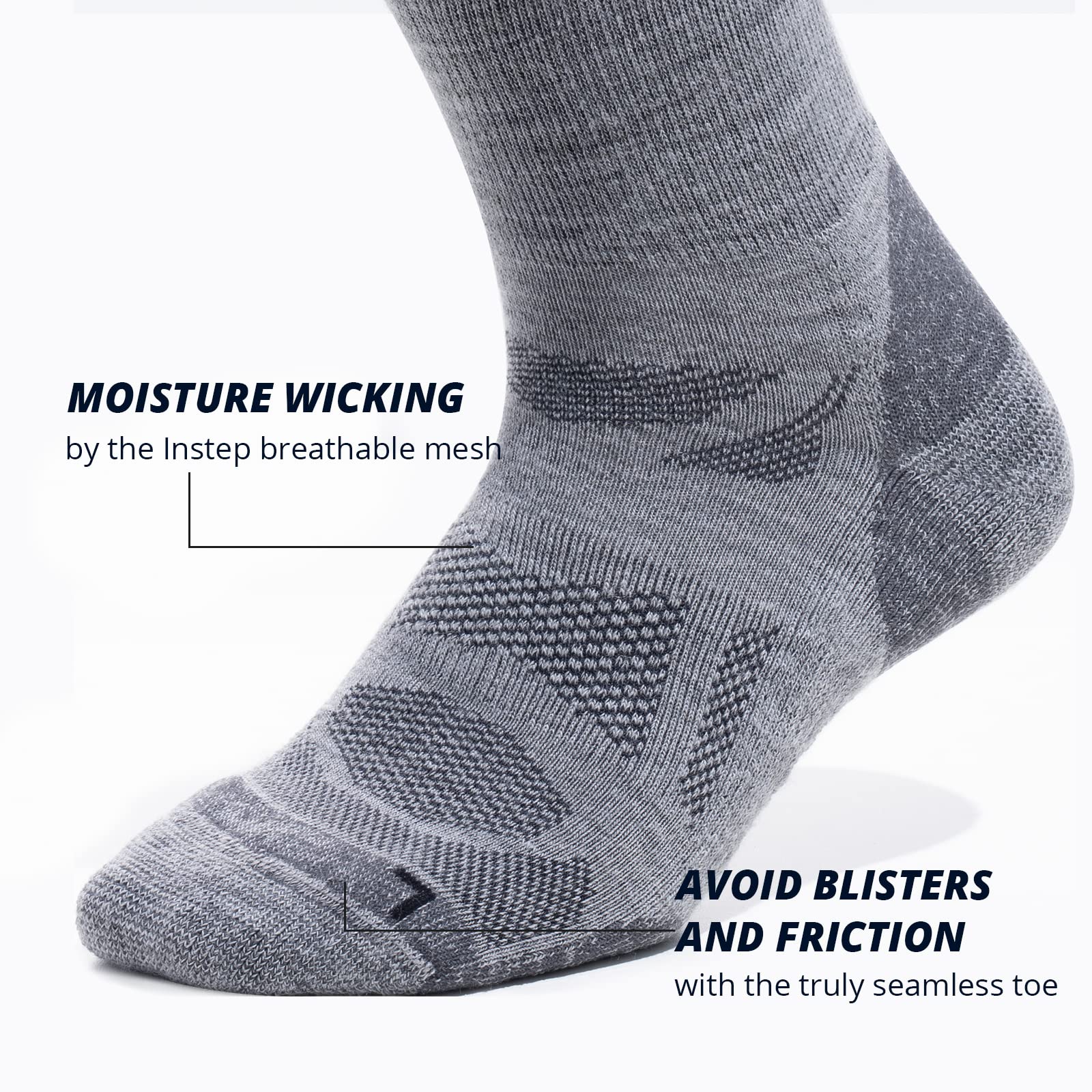 AKASO Merino Wool Hiking Socks - Breathable Moisture Wicking Crew Athletic Socks with Cushioned for Men & Women (2 Pairs)
