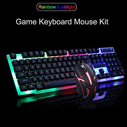 areclern Gaming Keyboard and Mouse 104 Keys Waterproof Ergonomic Keyboard with 3D Anti-Slip Roller RGB Backlight Wired Keyboard for Home Black
