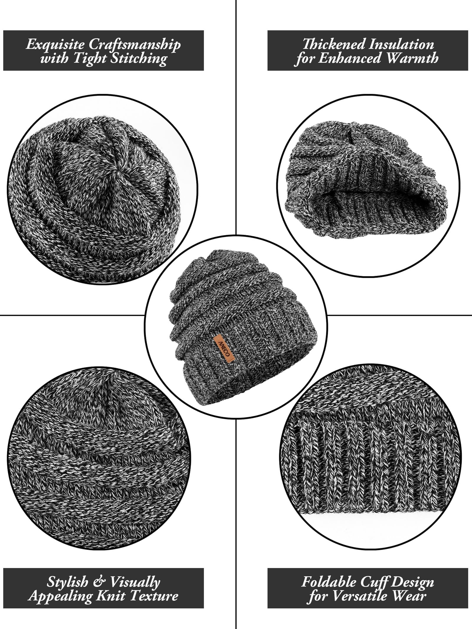 Aneco Winter Warm Sets Buffalo Plaid Scarf Knitted Beanie Hat Gloves Earloop Warm Cover for Men and Women