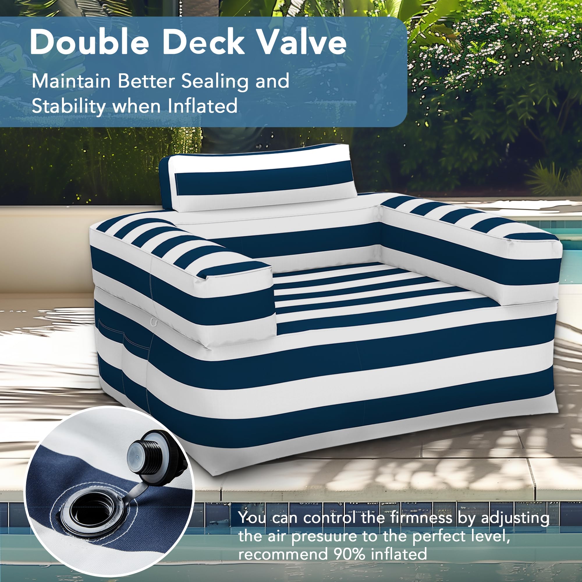 Codi Outdoor Inflatable Sofa with Air Pump – Waterproof Blow-Up Couch for Adults – Perfect for Patio, Camping, Backyard, and Beach – Portable Sofa with Handle - Black and White