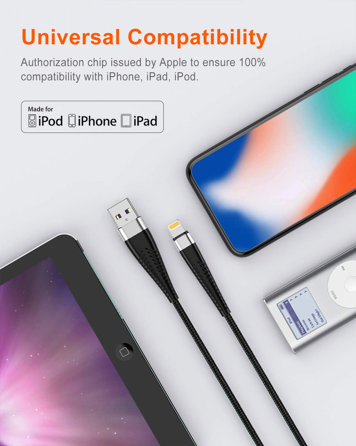 Apple MFi Certified iPhone Charger 6ft, 3Pack Long Lightning to USB Cable 6 Feet, High Fast/Data Sync 6 Foot Apple Charging Cable Cord for iPhone 13/12/11 Pro/11/XS MAX/XR/8/7/6s/6/plus,iPad Pro/iPod