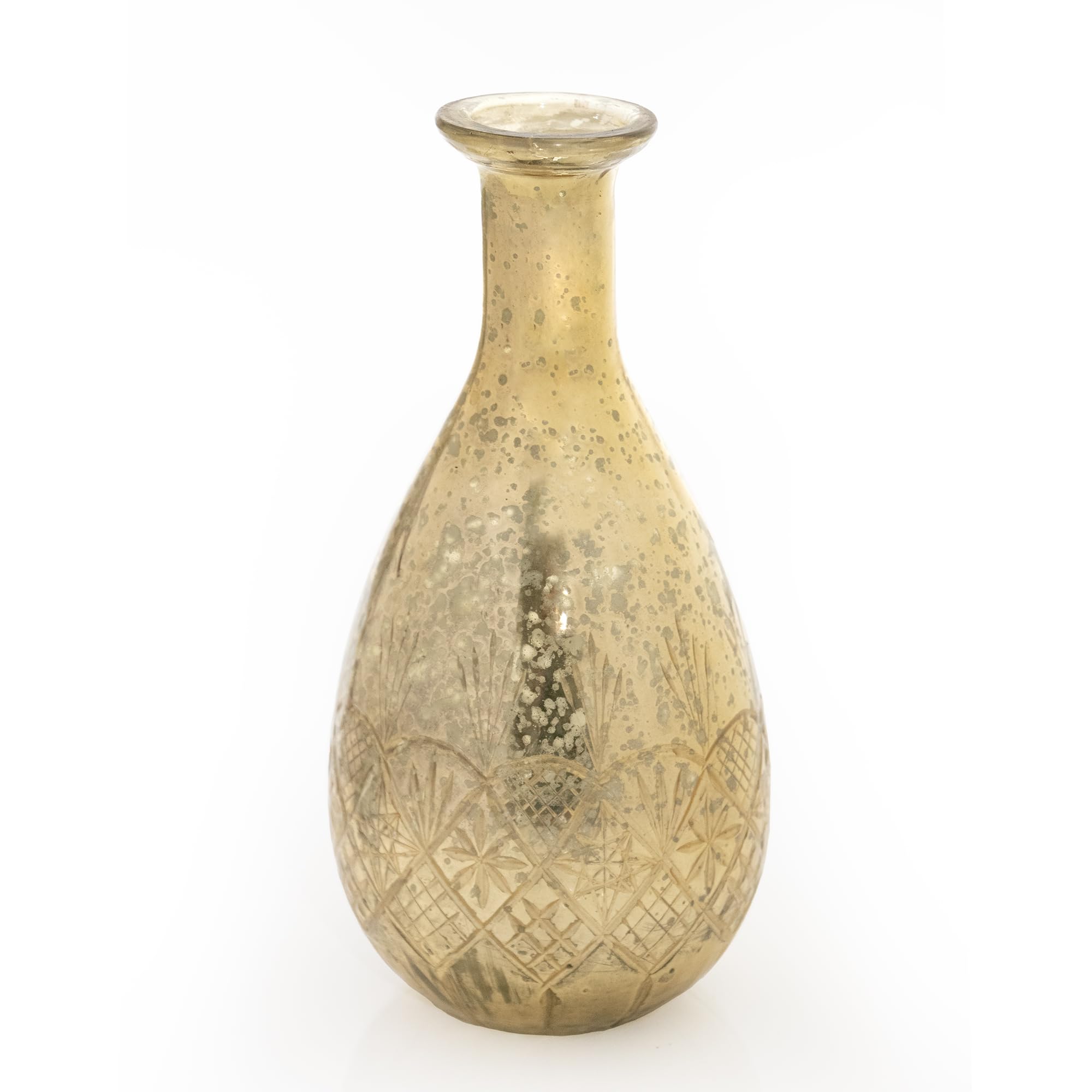 ANDALUCA Engraved Mercury Glass Small Vase Vintage Finish (Silver)
