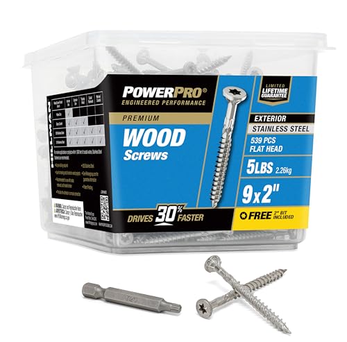 Power Pro Premium 305 Stainless Steel Wood Screws (#9 x 2") - 5lb Box