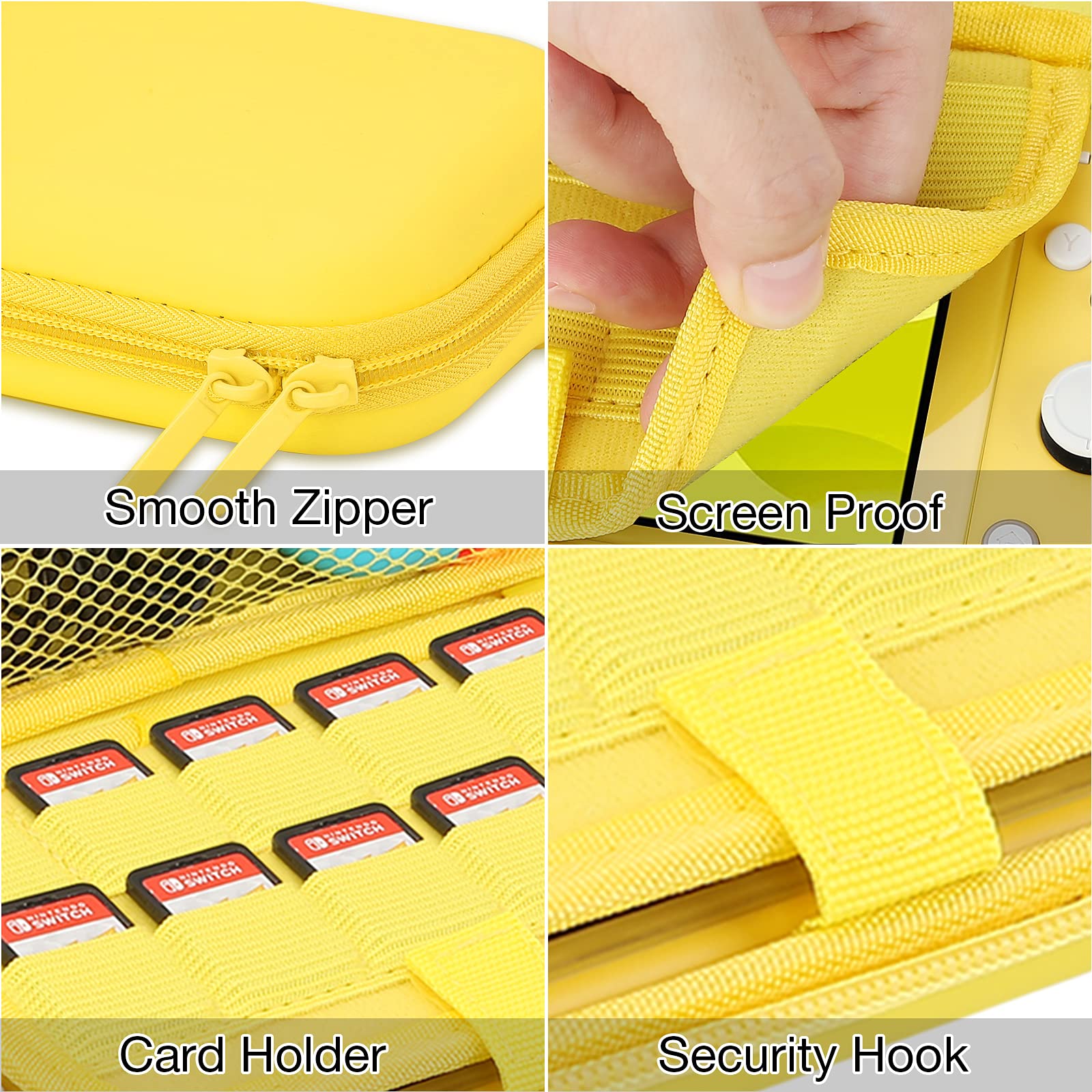 HEYSTOP Compatible with Switch Lite Carrying Case, Switch Lite Case with Soft TPU Protective Case Games Card 6 Thumb Grip Caps for Nintendo Switch Lite Accessories Kit(Yellow)