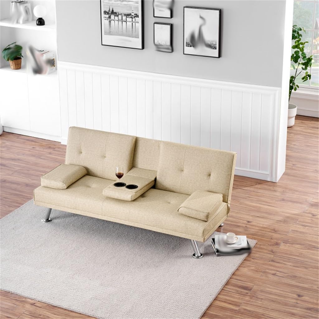 APAINI 67" Leather Multifunctional Double Folding Sofa Bed for Office Easy to Assemble for Indoor livingroom Furniture